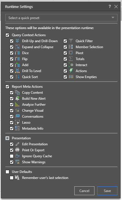 Present Runtime Settings