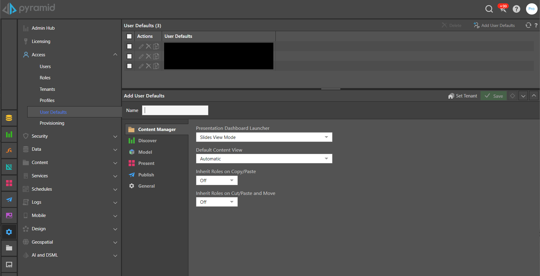 User Defaults (Admin)