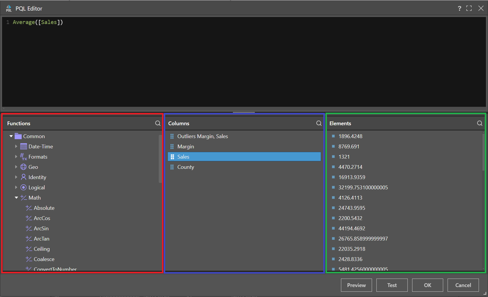 Custom Column PQL Editor