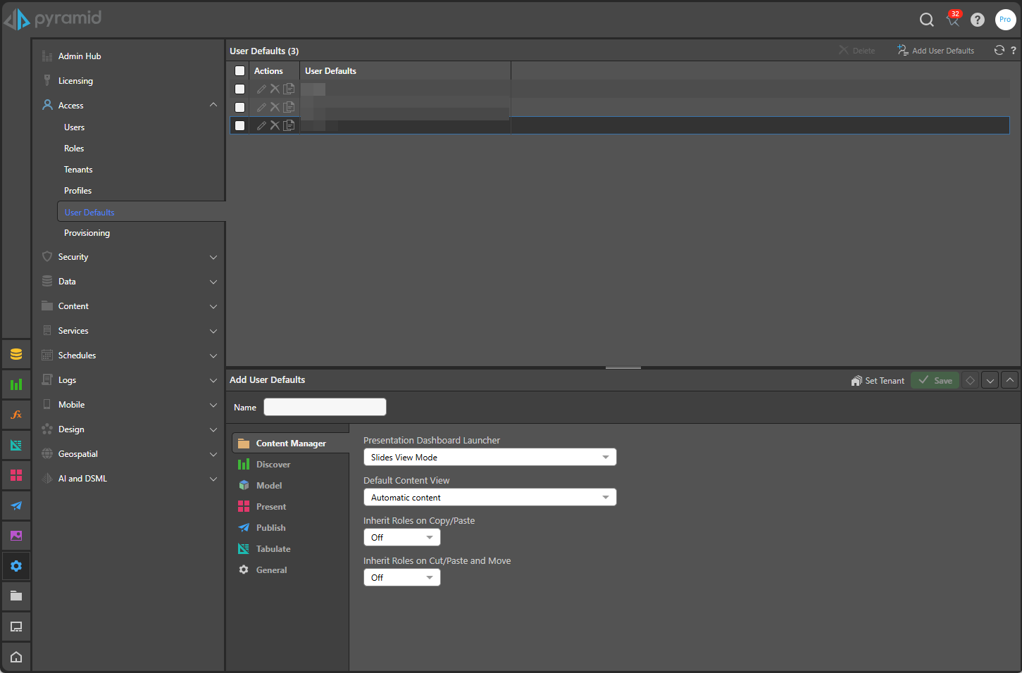 User Defaults (Admin)