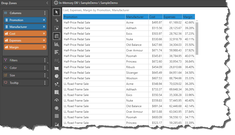 Column and Row Drop Zone